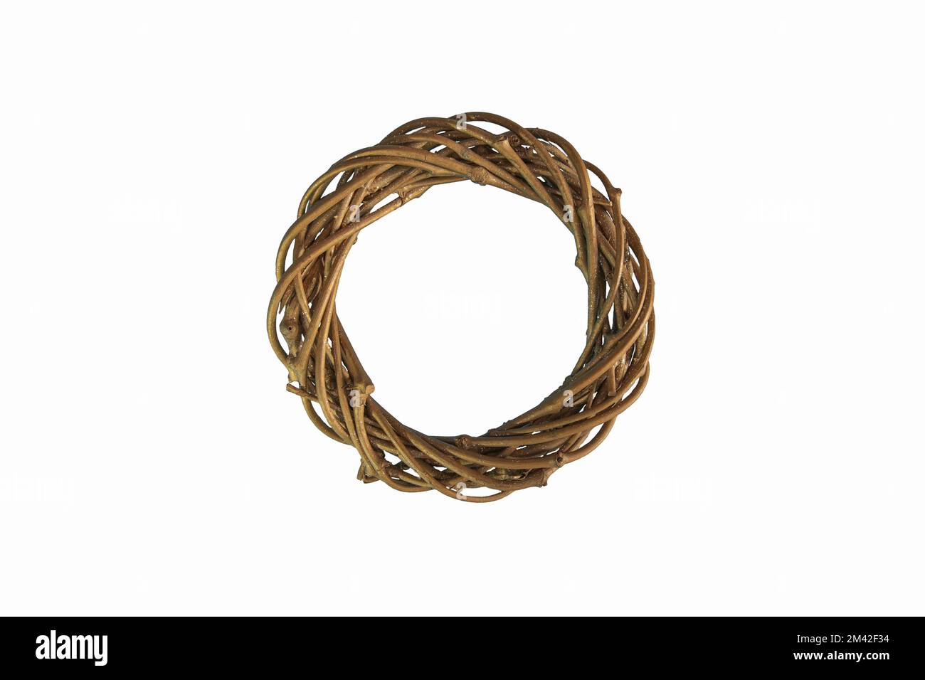 Wreath made of twigs with gilding. texture. On a white background Stock ...