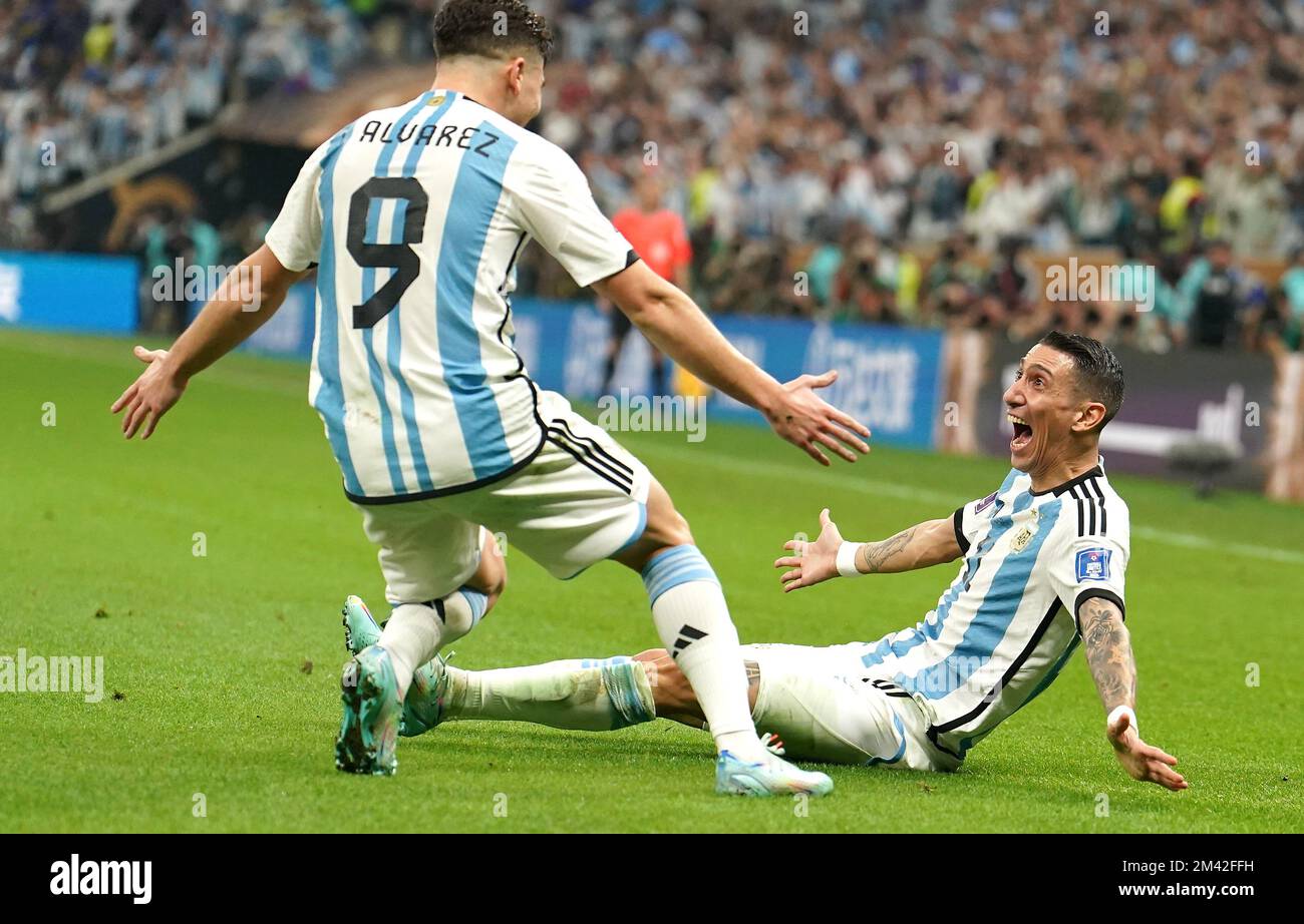 Argentina's Angel Di Maria (right) celebrates scoring their side's ...