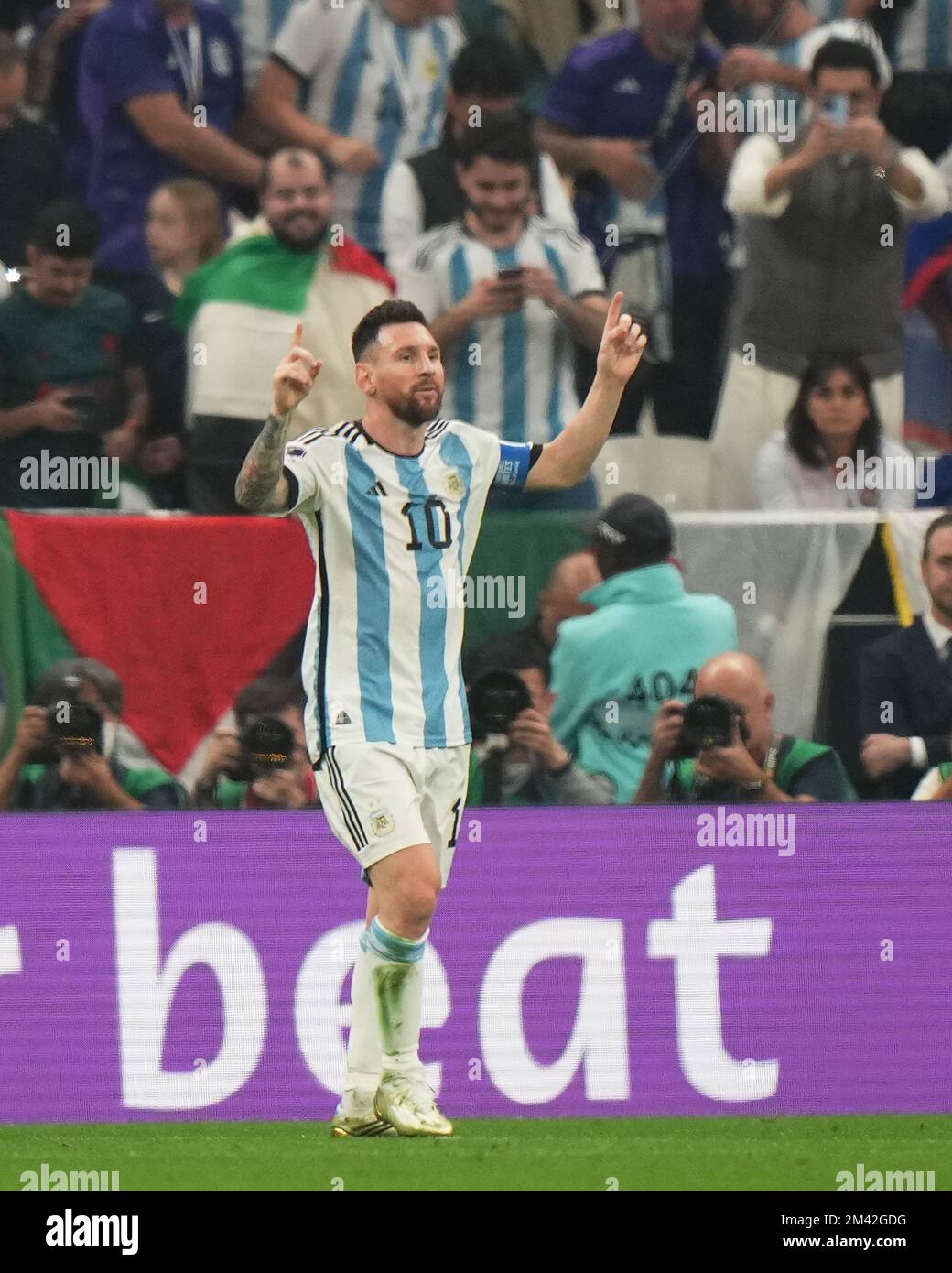 Lionel Messi of Argentina celebrates his goal during the FIFA World Cup ...