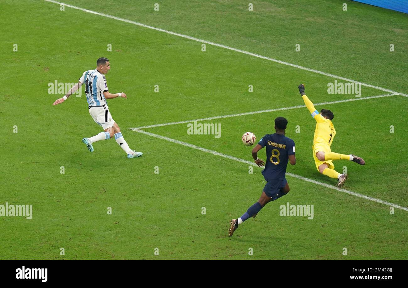 Argentina's Angel Di Maria scores their side's second goal of the game ...