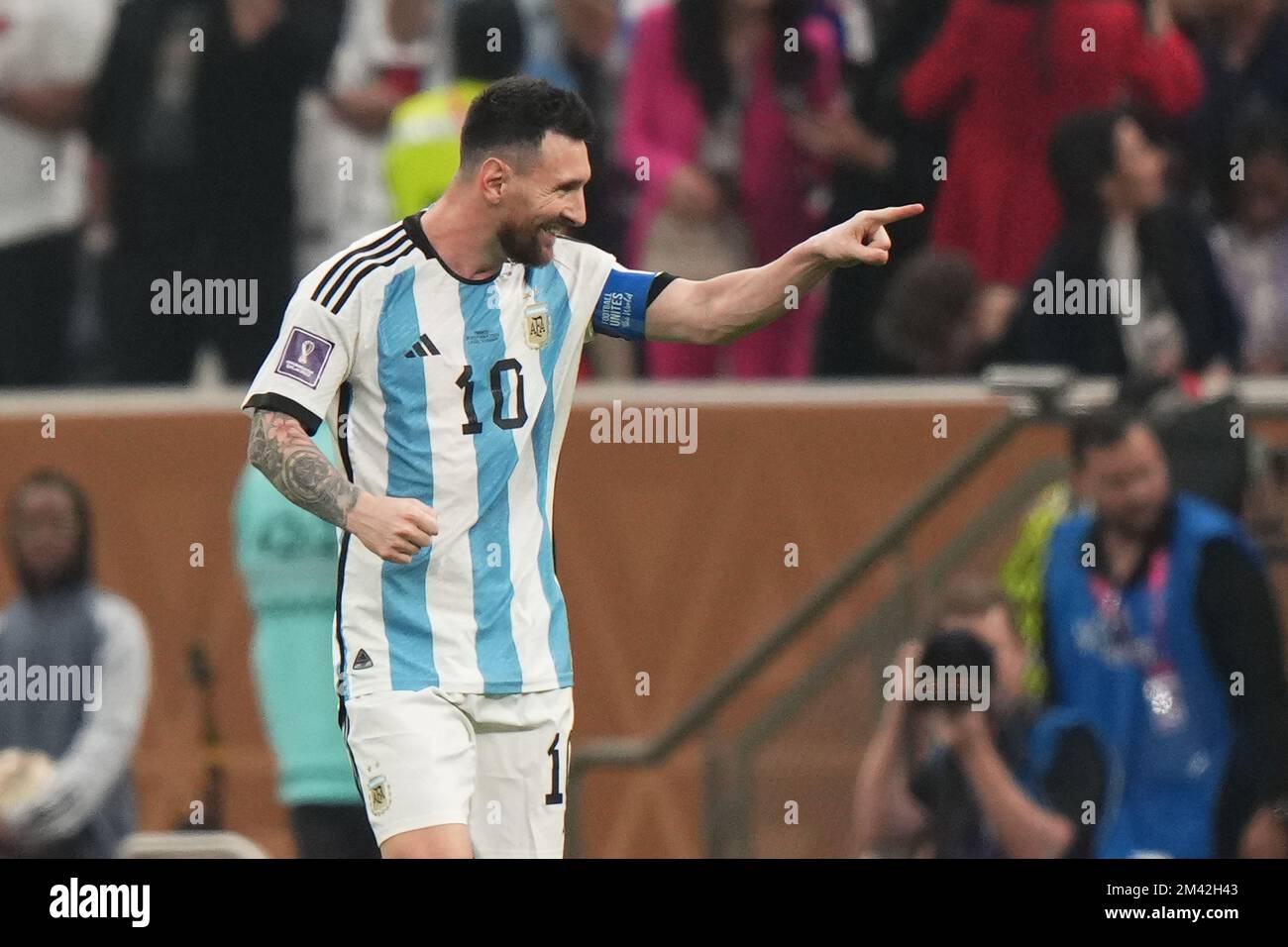 Lionel Messi of Argentina celebrates his goal during the FIFA World Cup ...