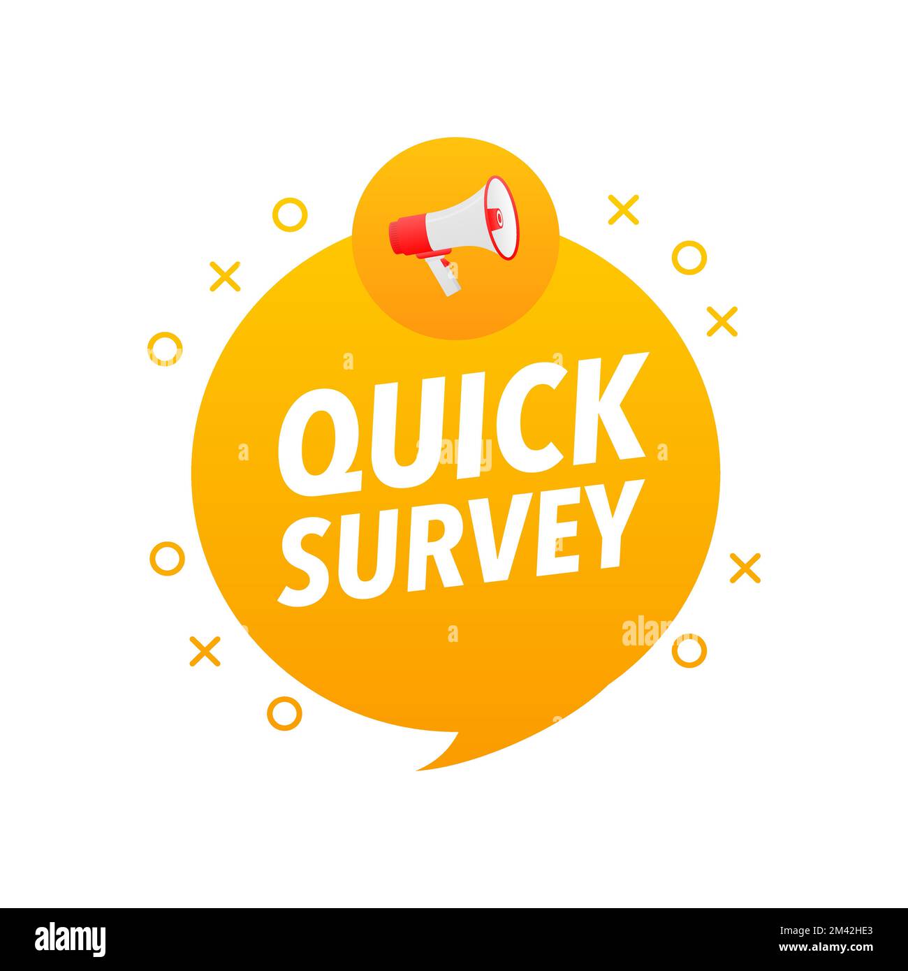 Quick survey Announcement Megaphone Label. Loudspeaker speech bubble ...