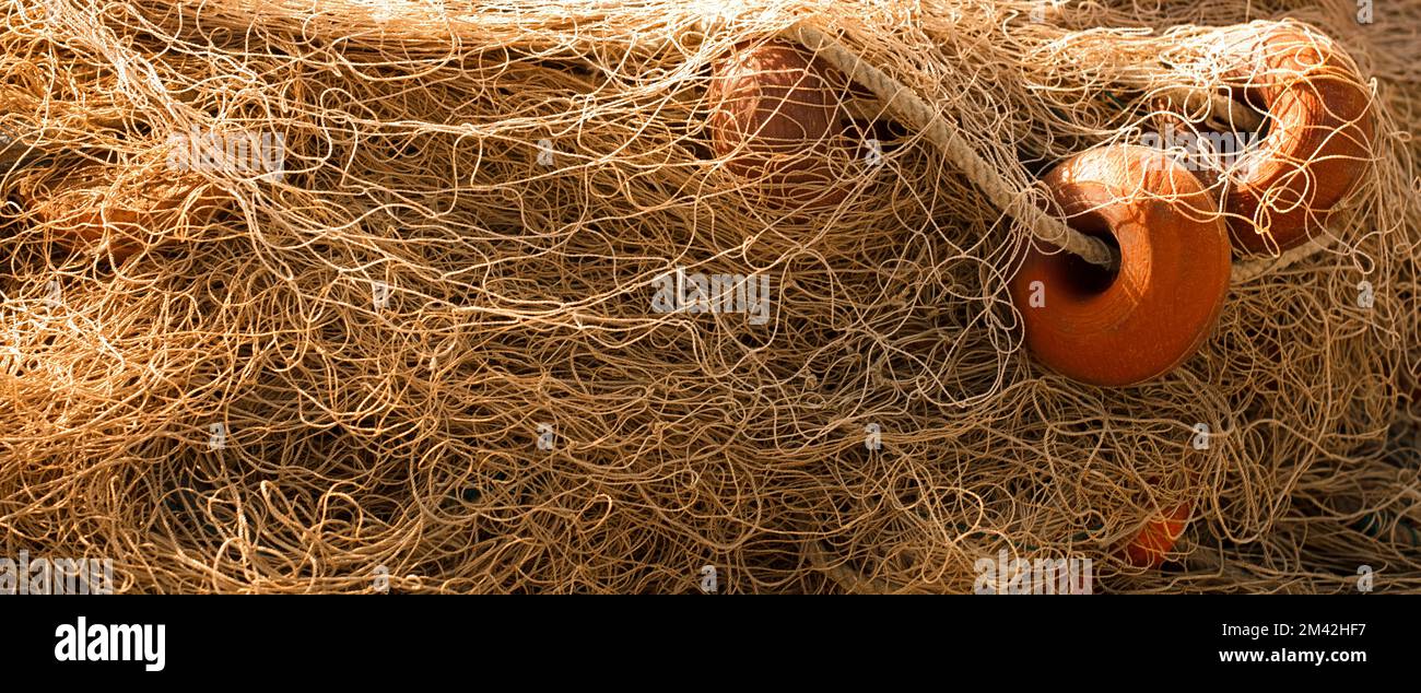 texture of longline fishing nets with float buoys of different shapes ...