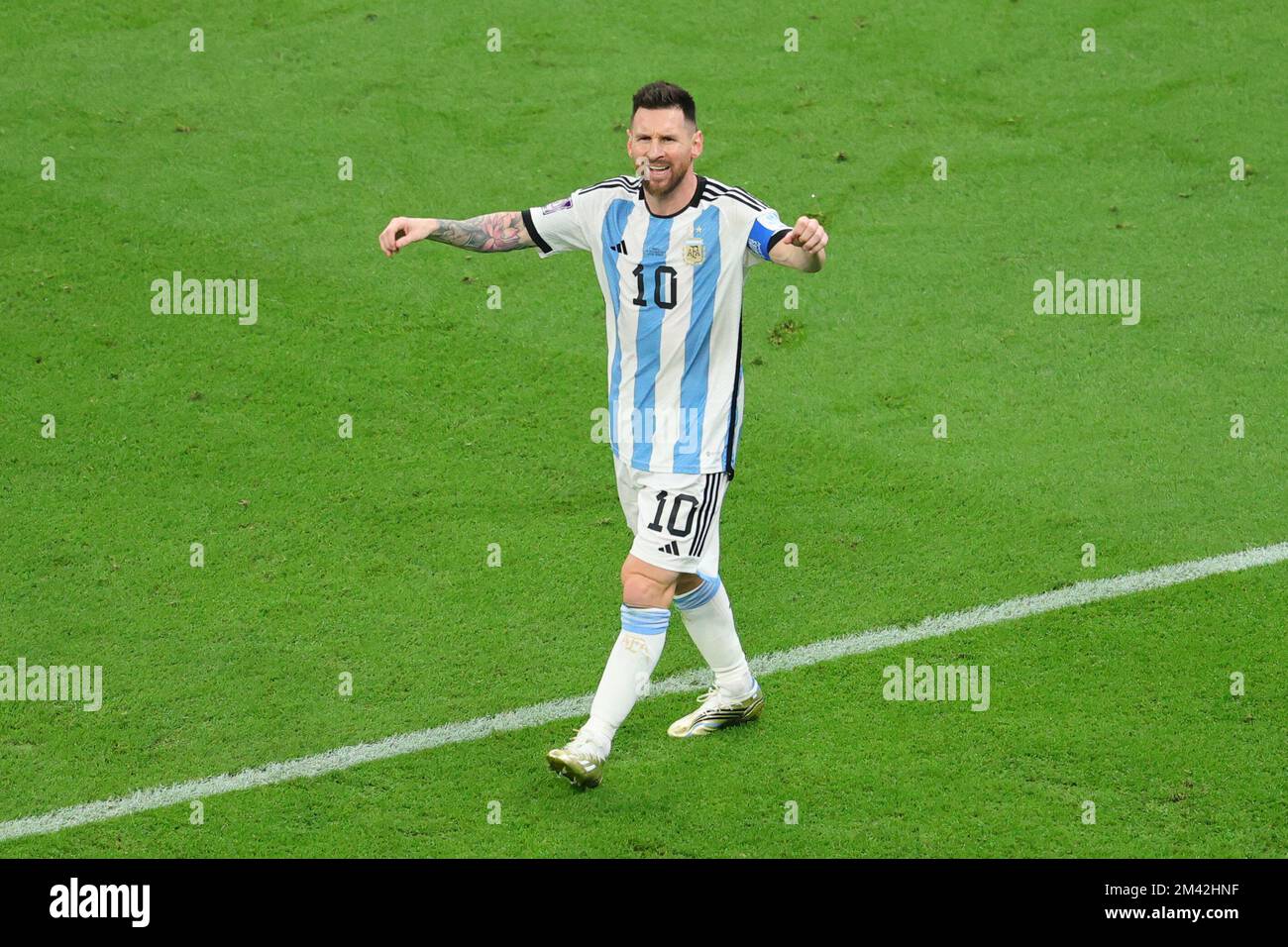 Lusail, Qatar. 18th Dec, 2022. Lionel Messi of Argentina scores a goal ...