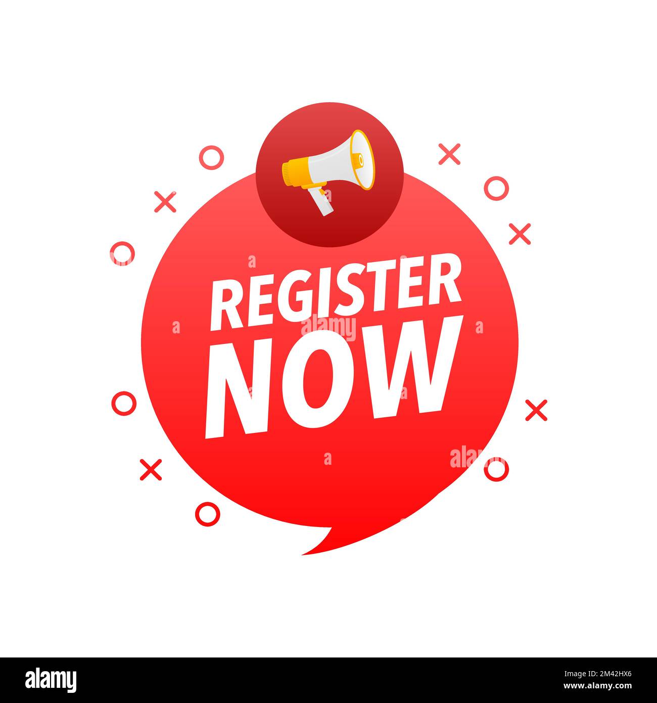 Register Now Announcement Megaphone Label Loudspeaker Speech Bubble