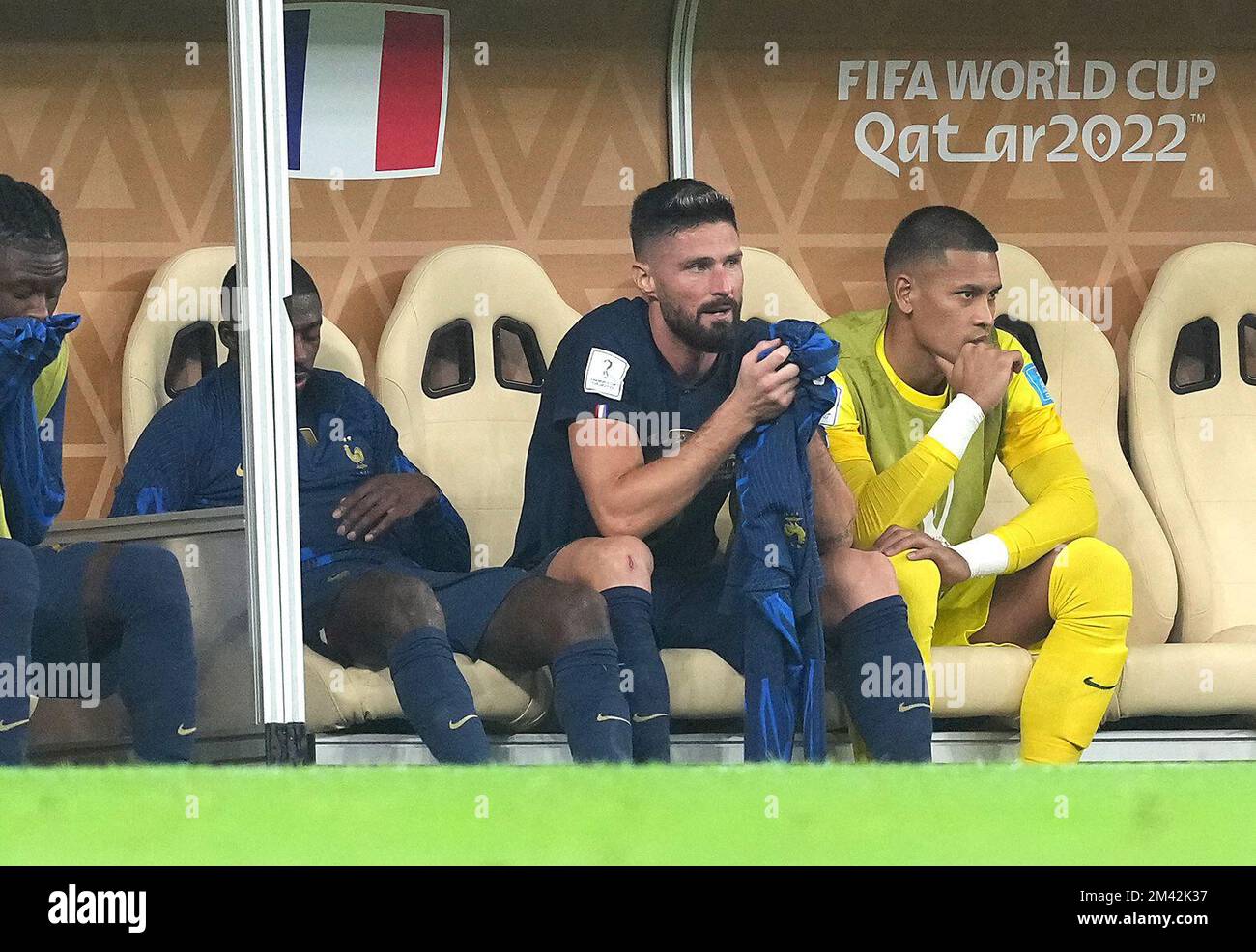 France's Olivier Giroud (centre) reacts after being substituted off ...