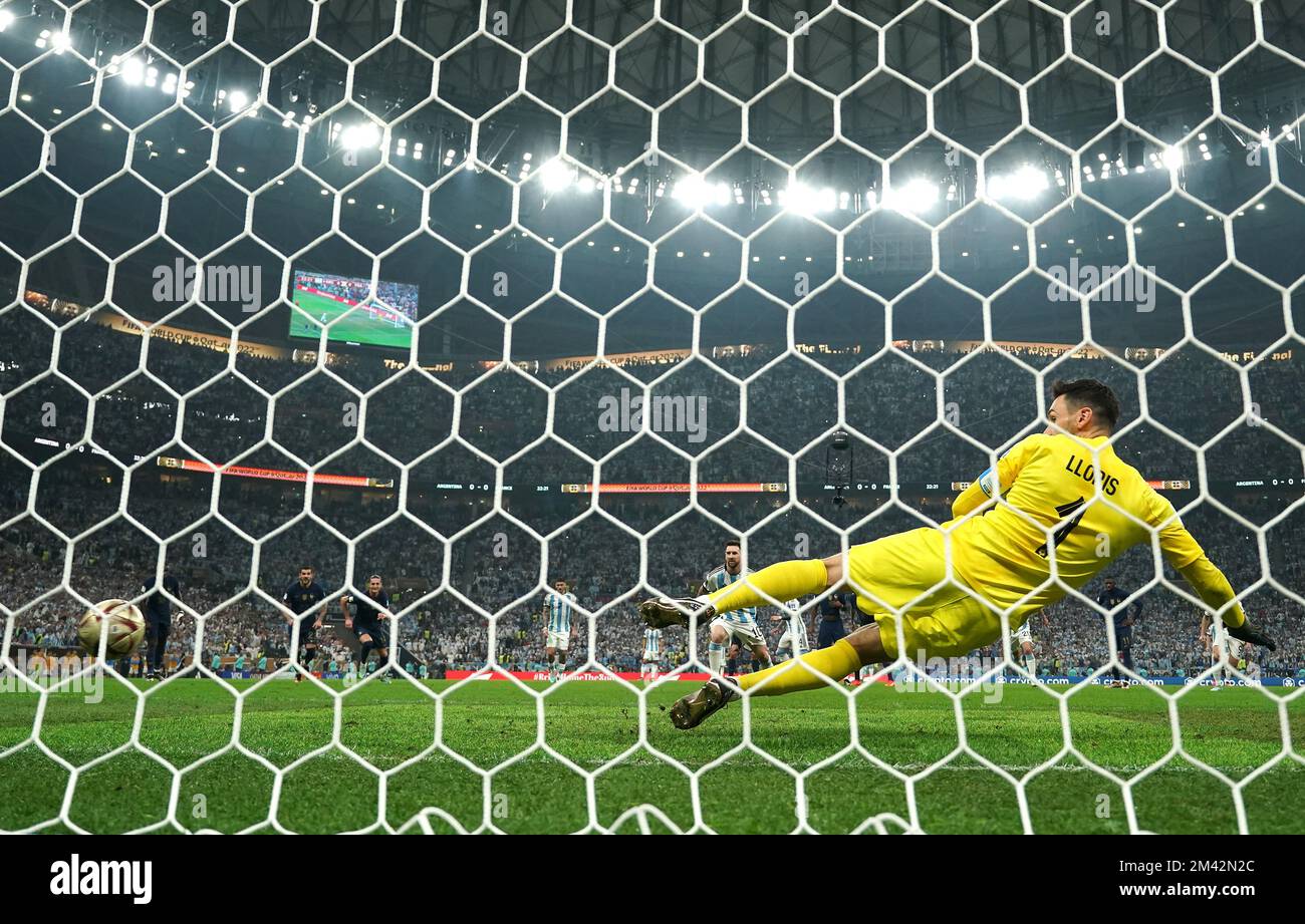 Argentina's Lionel Messi scores their side's first goal of the game ...