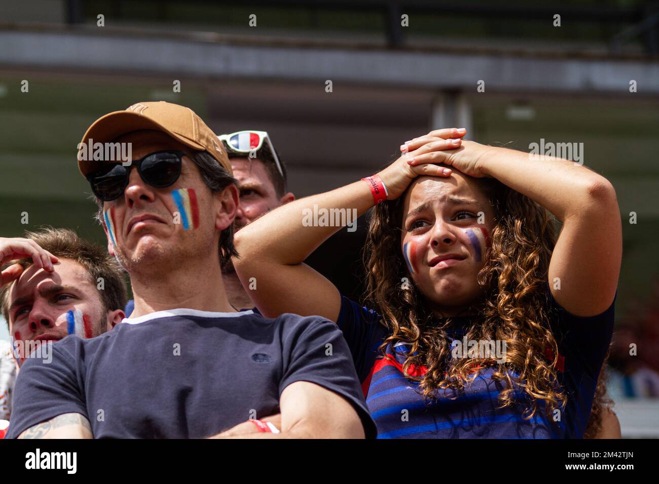 Bogota, Colombia, December 18, 2022. France fans react during the live ...