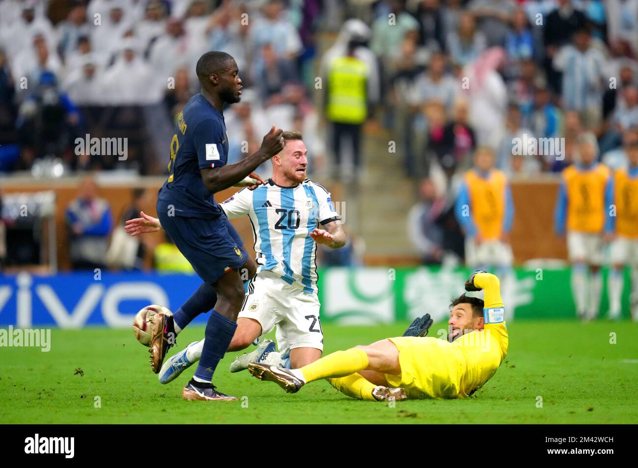 France goalkeeper Hugo Lloris blocks a shot from Argentina's Alexis Mac ...
