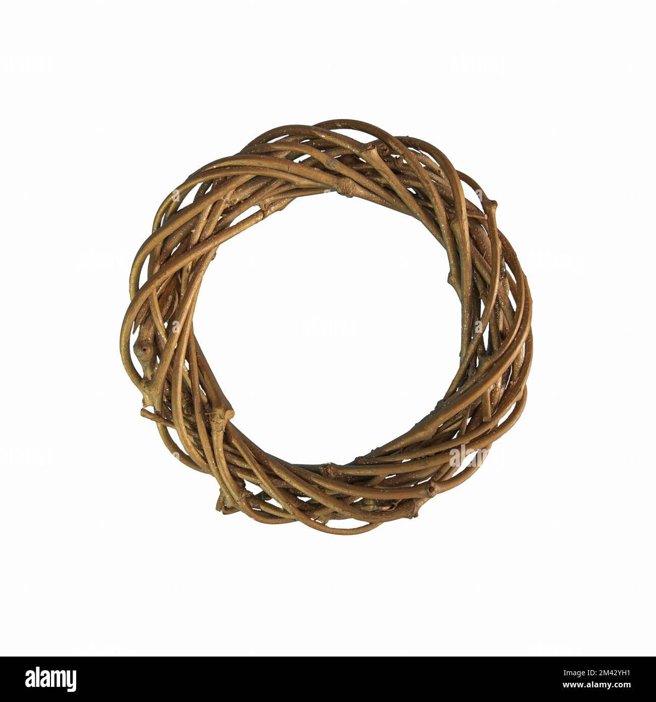 Christmas wreath made of twigs with gilding. Square format. Close-up ...