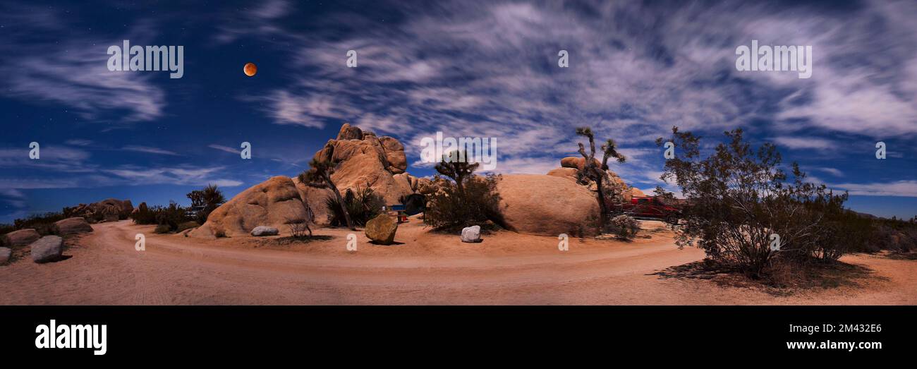 A panoramic view of the Total Lunar Eclipse at Joshua Tree National ...