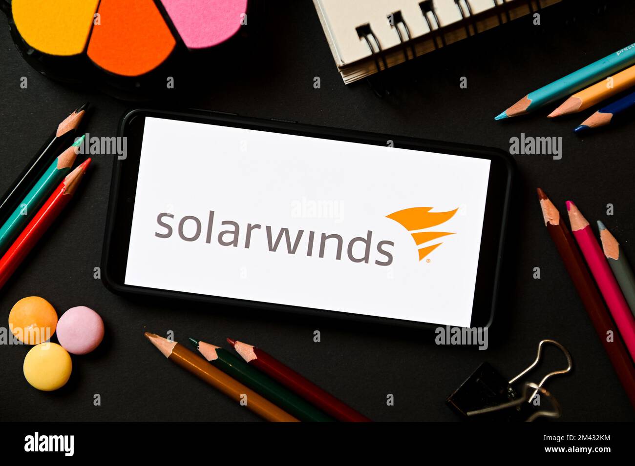 In this photo illustration a Solarwinds logo seen displayed on a ...