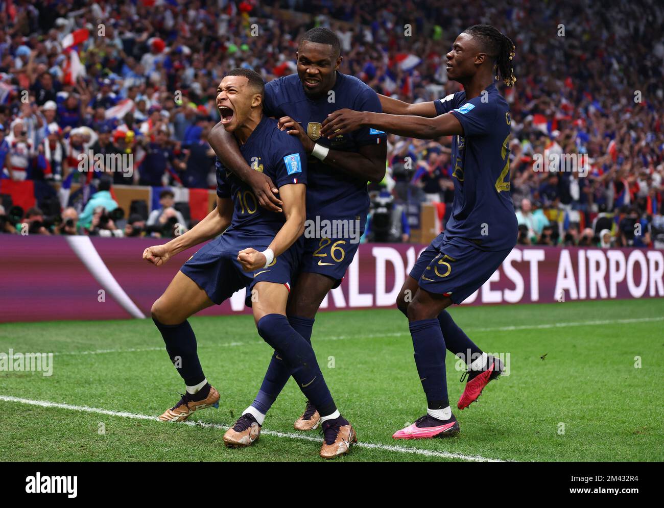 Doha, Qatar, 18th December 2022. Kylan Mbappe of France (l) celebrates ...