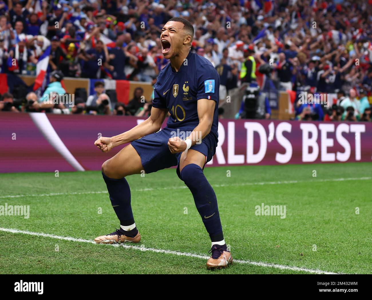 Doha, Qatar, 18th December 2022. Kylan Mbappe of France celebrates ...