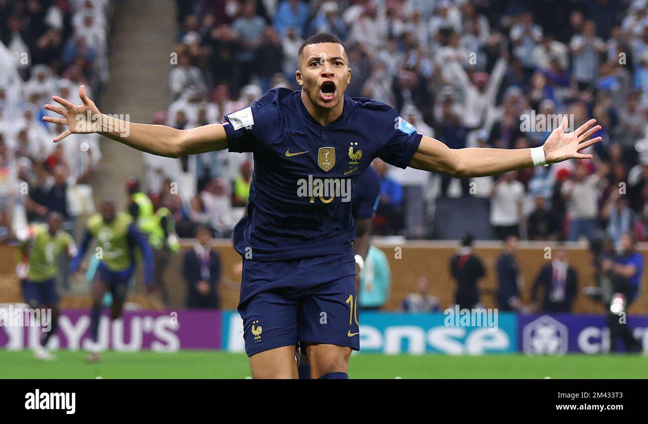 Doha, Qatar, 18th December 2022. Kylan Mbappe of France celebrates ...
