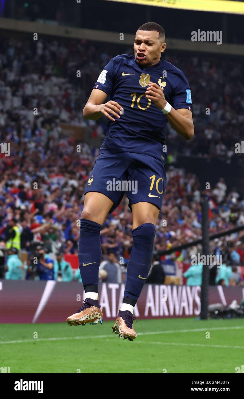 Doha, Qatar, 18th December 2022. Kylan Mbappe of France celebrates ...