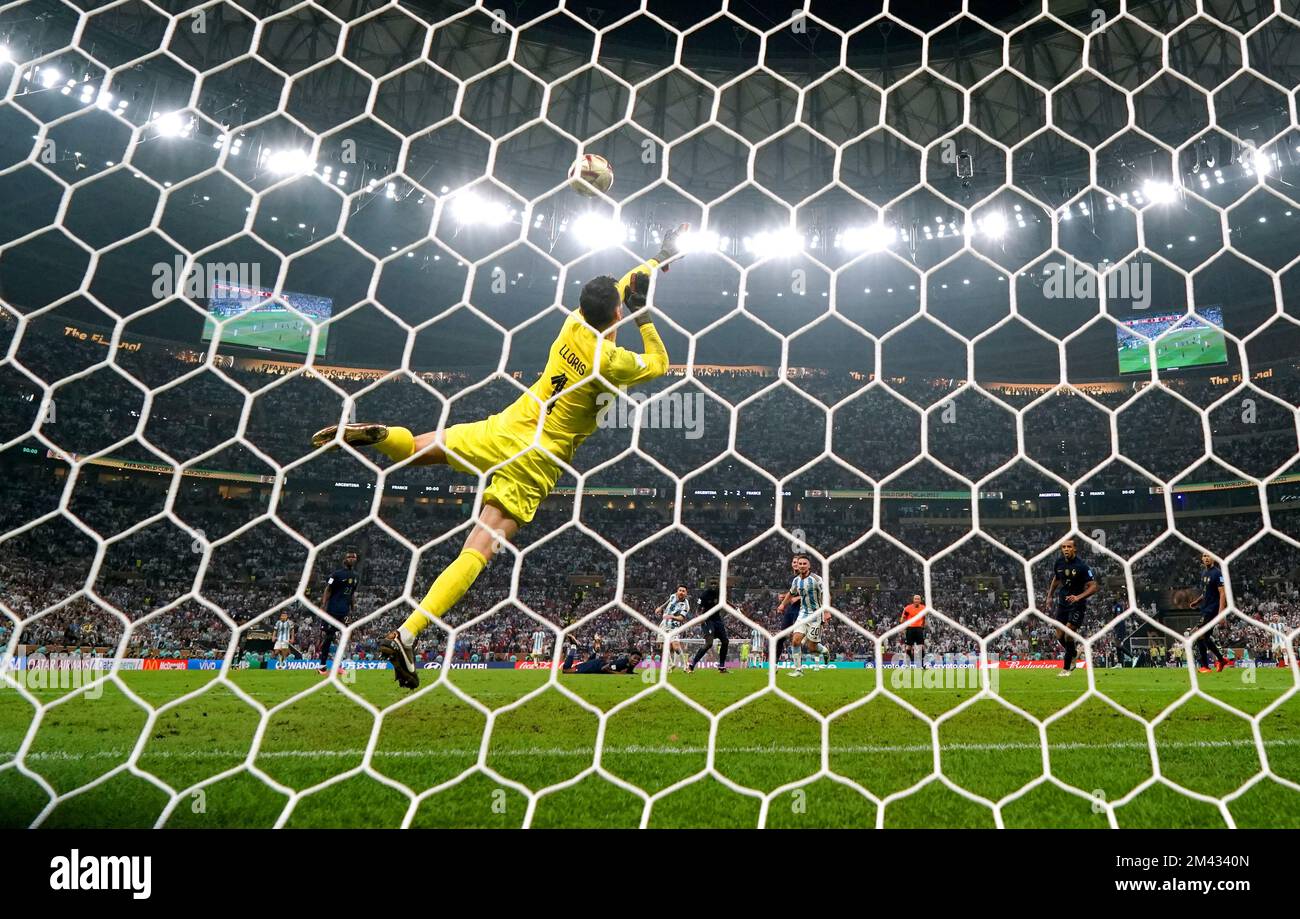 France goalkeeper Hugo Lloris saves a shot from Argentina's Lionel ...