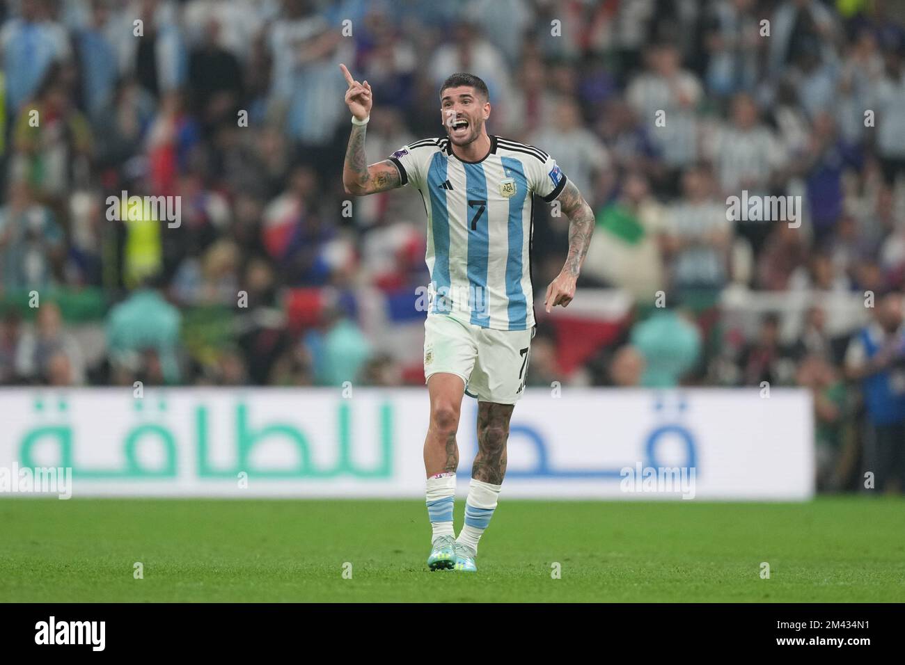 LUSAIL, QATAR - DECEMBER 18: Player of Argentina Rodrigo De Paul reacts ...
