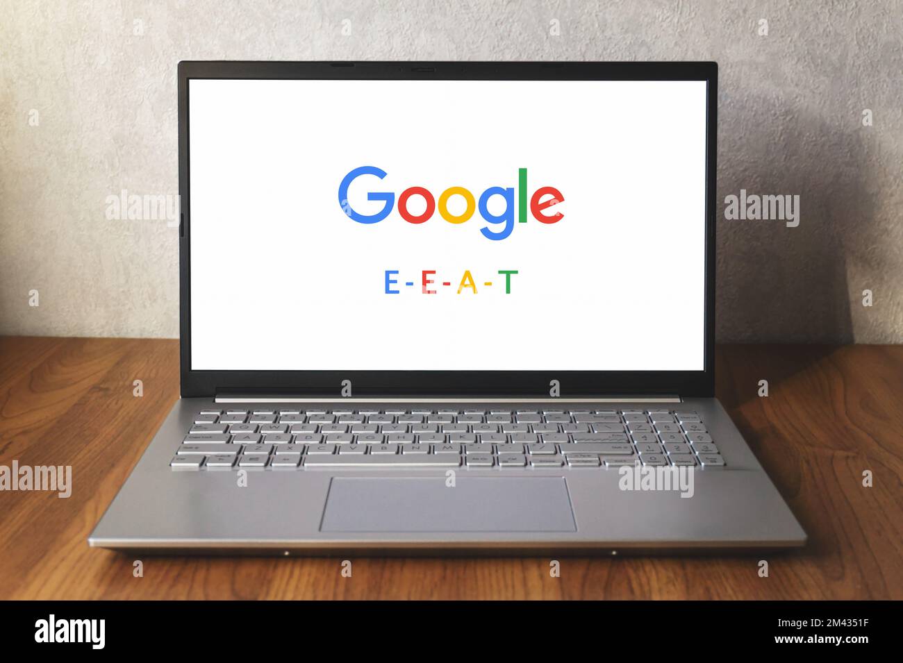 Google E-E-A-T on laptop screen on desk. Quality Rater Guidelines ...