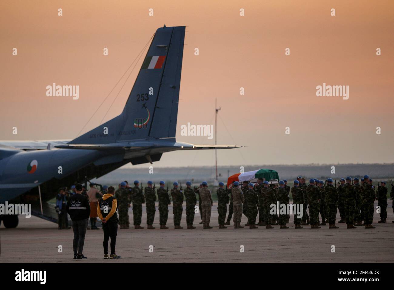 Beirut, Lebanon. 18th Dec, 2022. The coffin of Irish peacekeeper ...