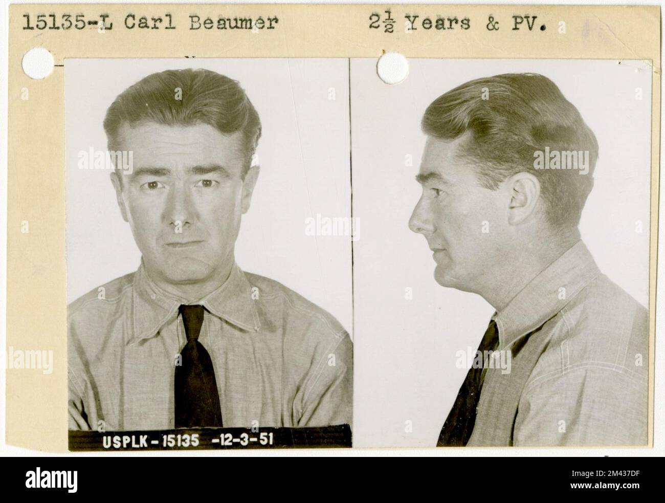 Photograph of Carl Beaumer. Bureau of Prisons, Inmate case files Stock ...