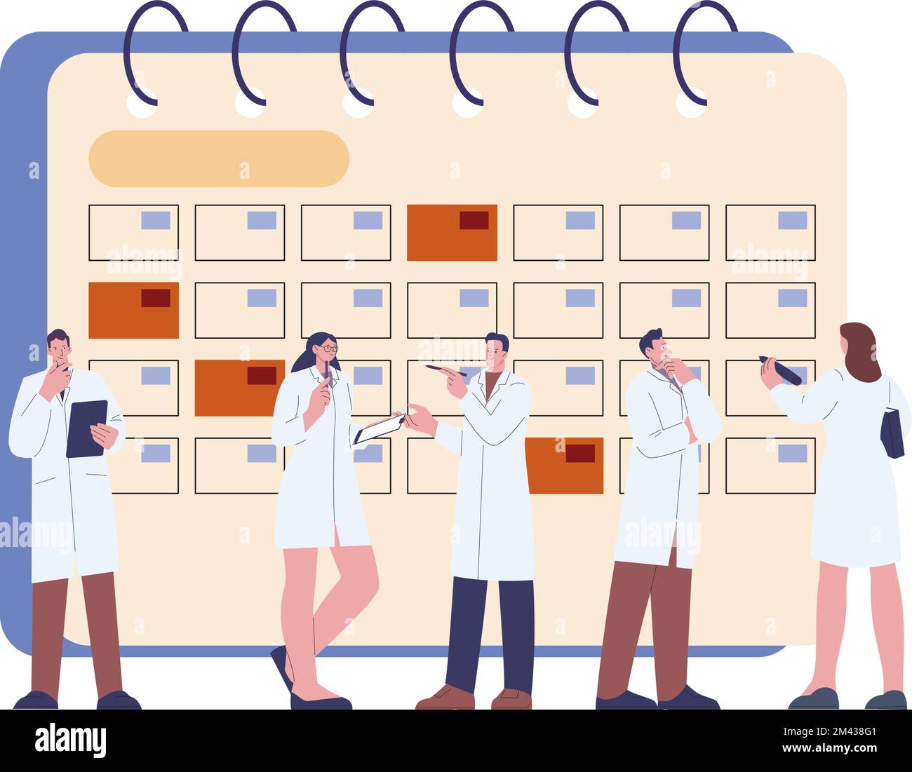 Doctors planning schedule on giant month planner. Medical team ...