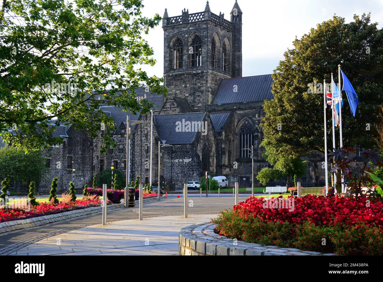 A facade of the Paisley Abbey parish church in Paisley, Scotland Stock ...