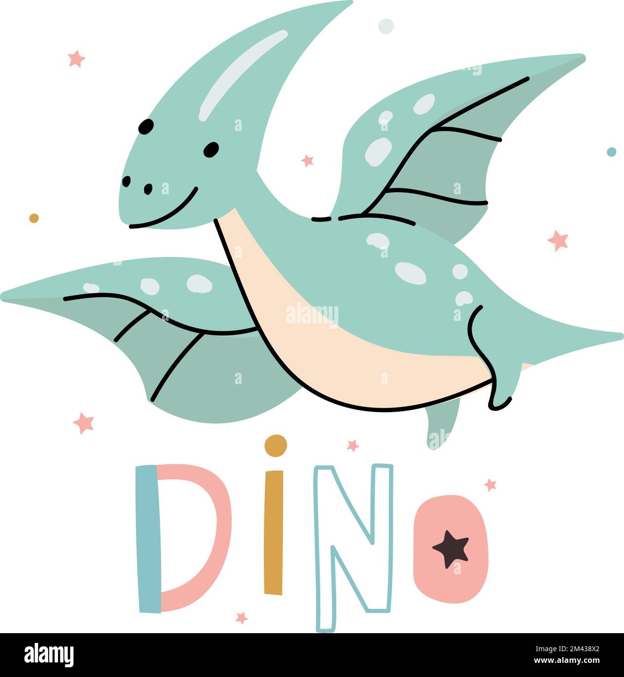 Cute dinosaur t-shirt print design. Dino flying, cartoon prehistoric ...
