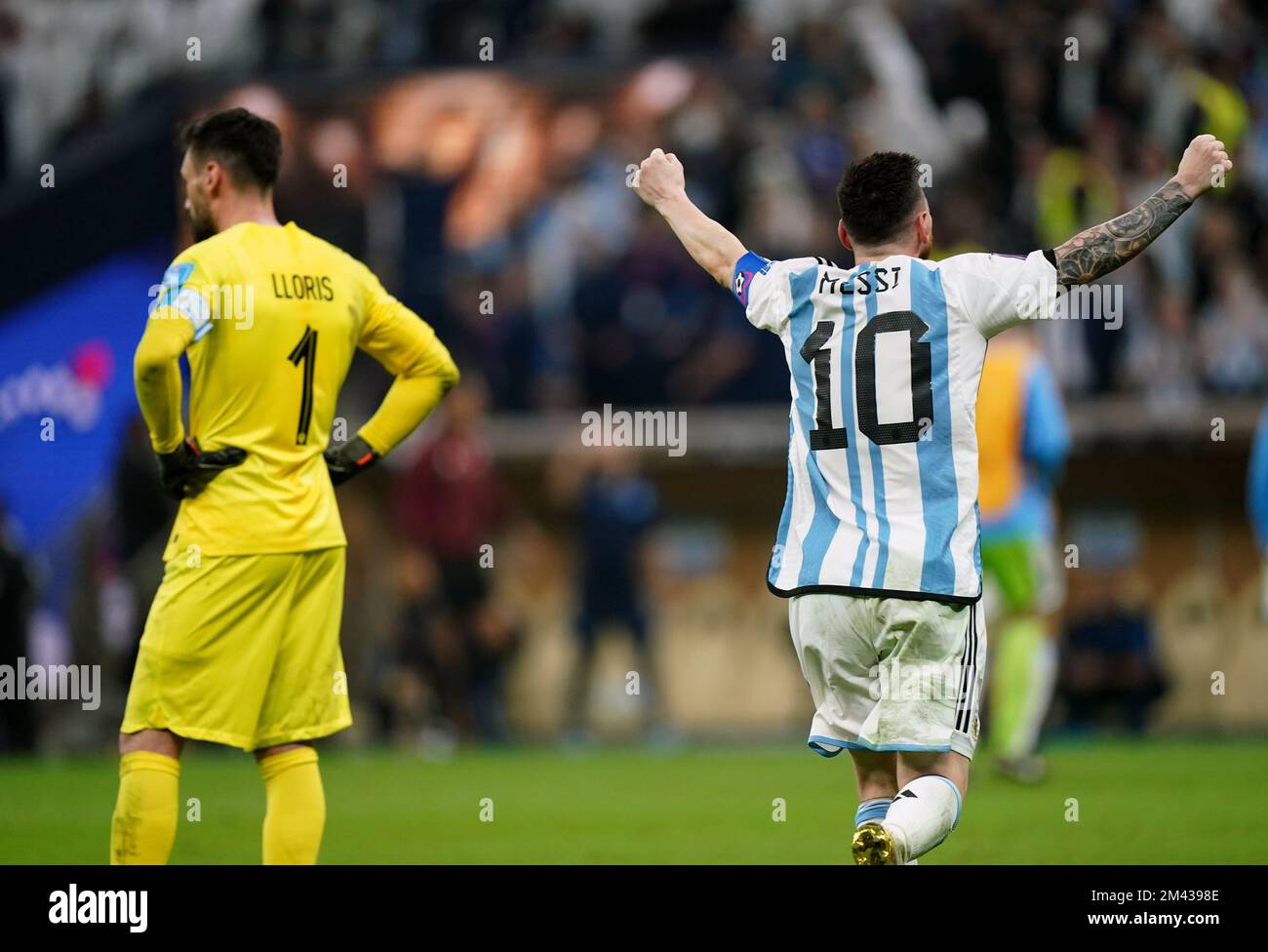 Argentina's Lionel Messi celebrates scoring his sides third goal as ...