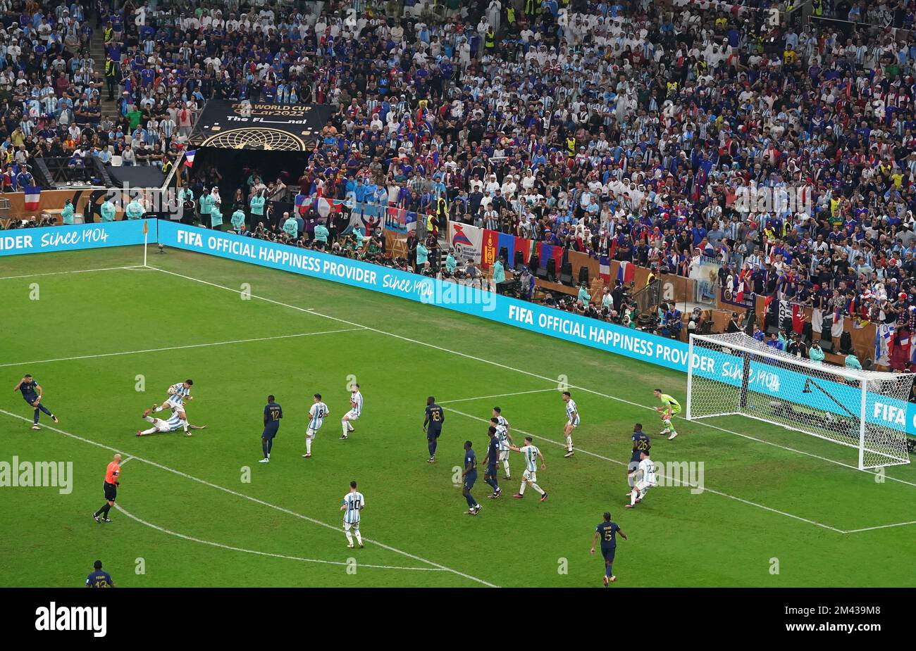 France's Kylian Mbappe (left) wins a penalty during the FIFA World Cup ...