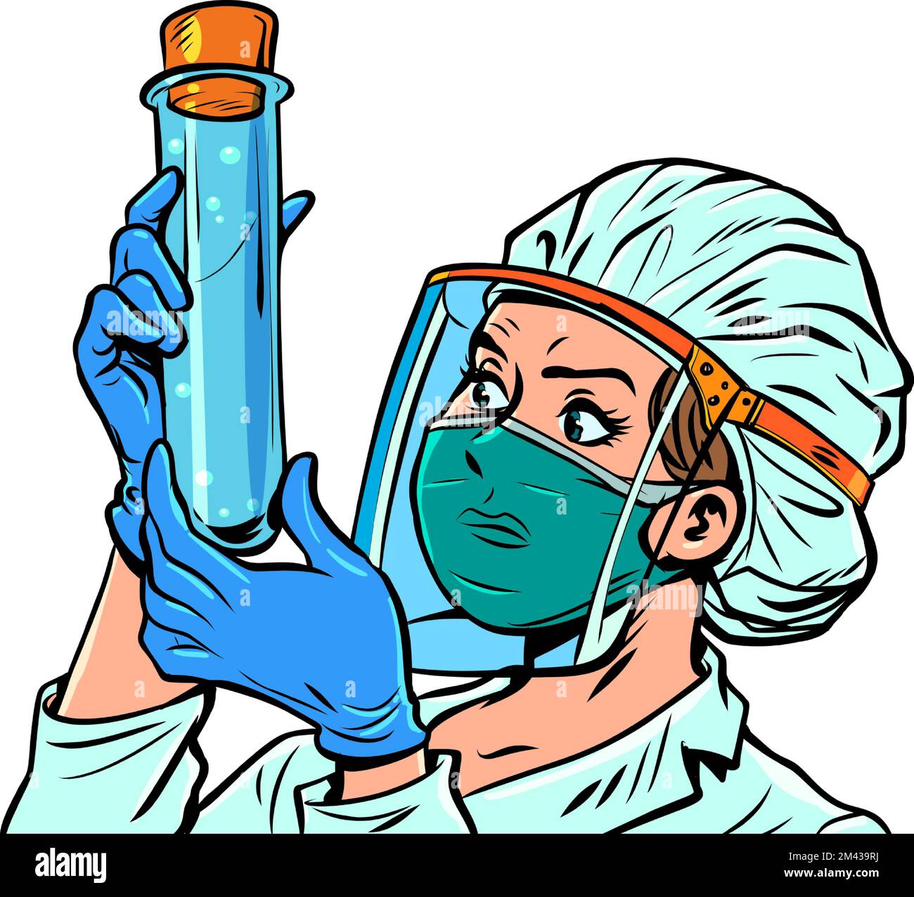 Female Medic and Test Tube. Young woman professor, scientific medical ...