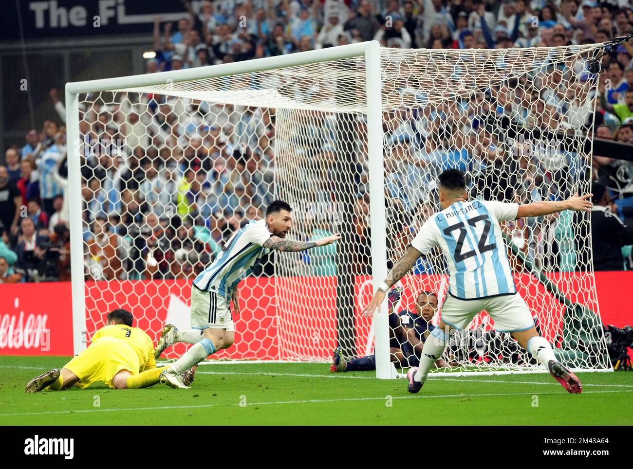 Argentina's Lionel Messi celebrates scoring their side's third goal of ...