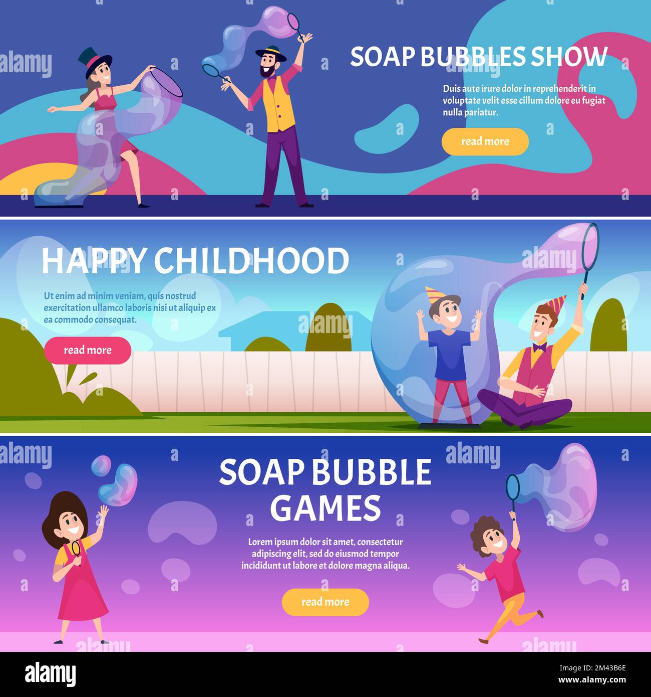 Soap bubbles banners. Playground with soap for happy kids water ...