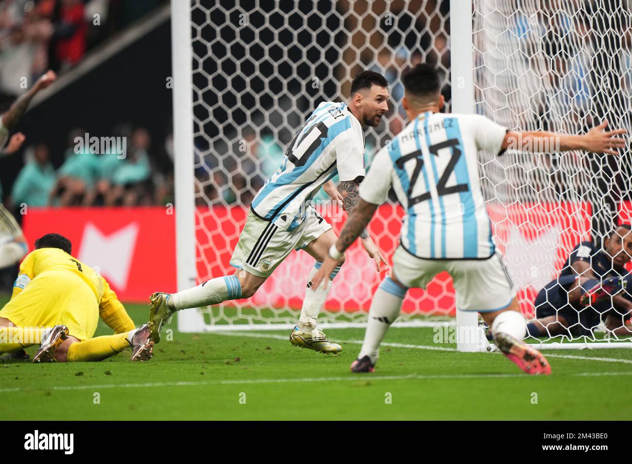Lionel Messi of Argentina scores his goal during the FIFA World Cup ...