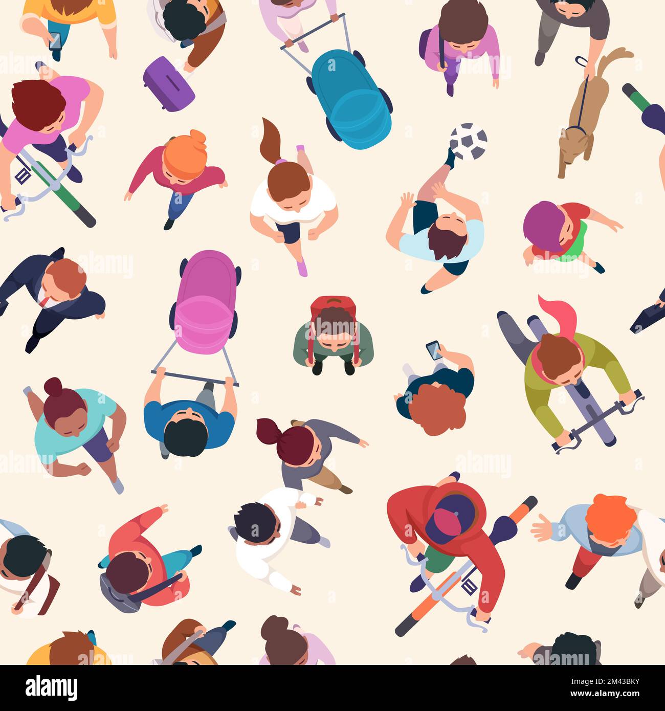 Walking people pattern. Characters top view running and walking exact ...