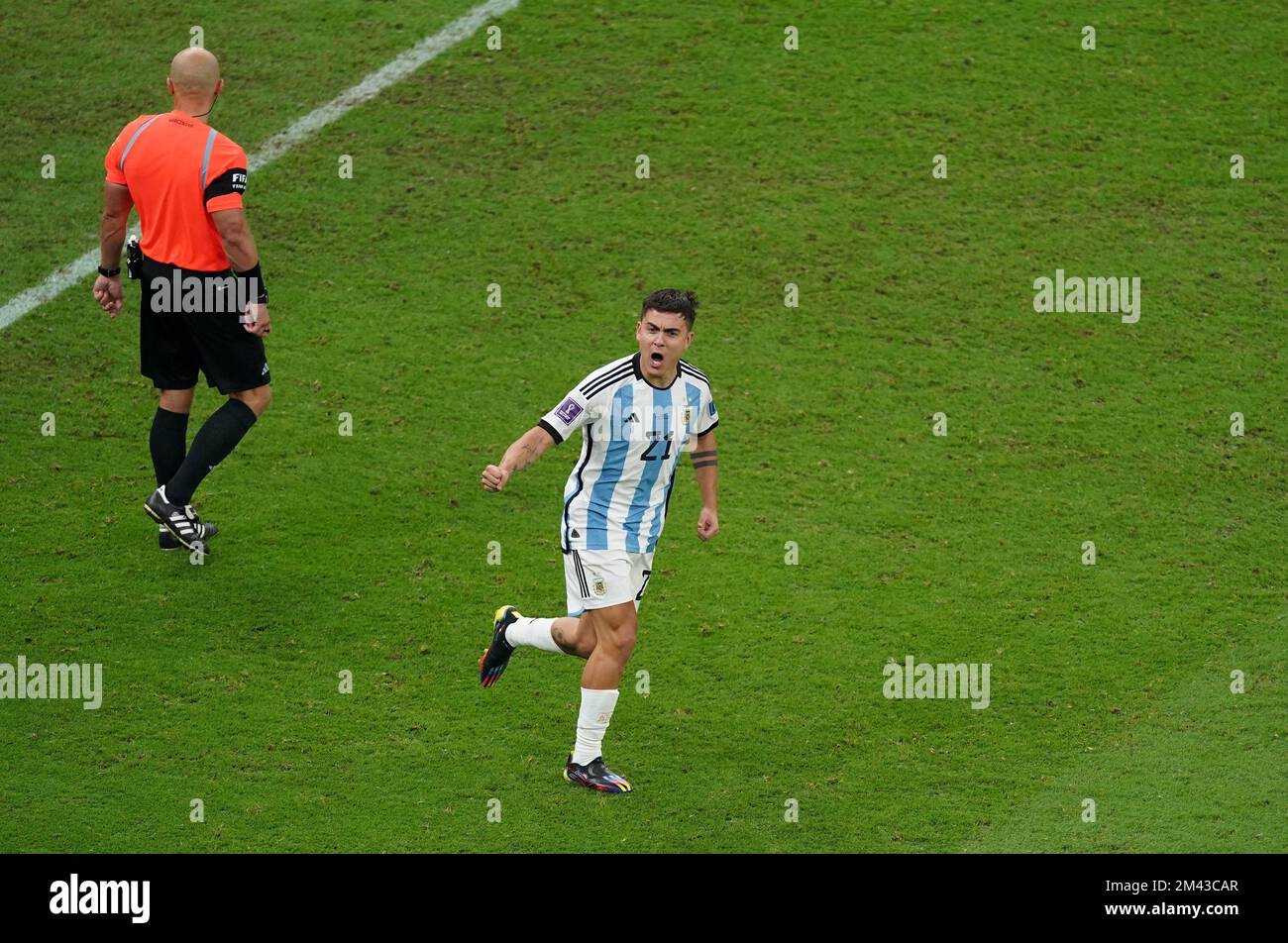 Argentina's Paulo Dybala celebrates scoring in the penalty shoot out ...