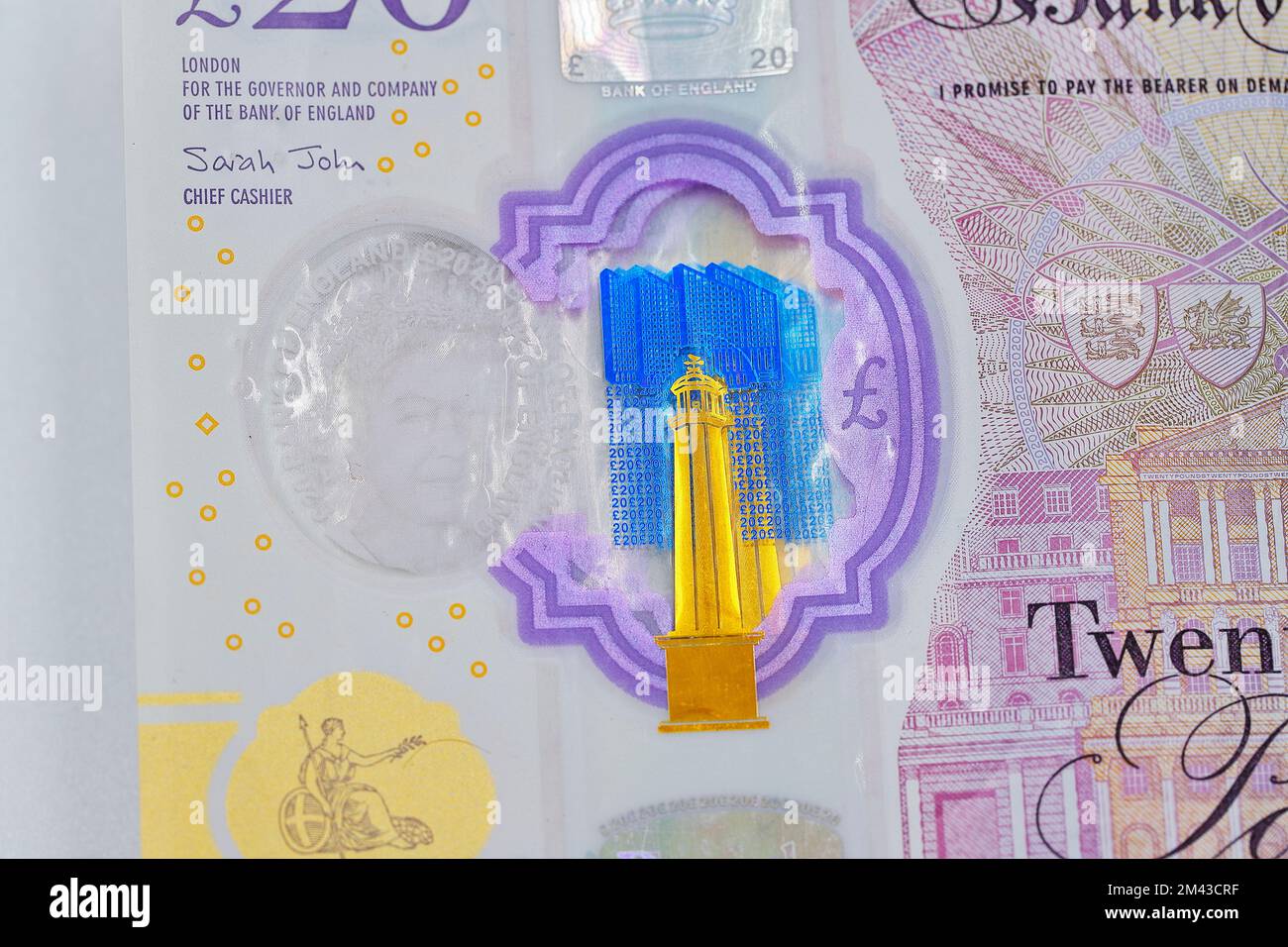 A close up of a polymer Bank of England £20 note Stock Photo - Alamy