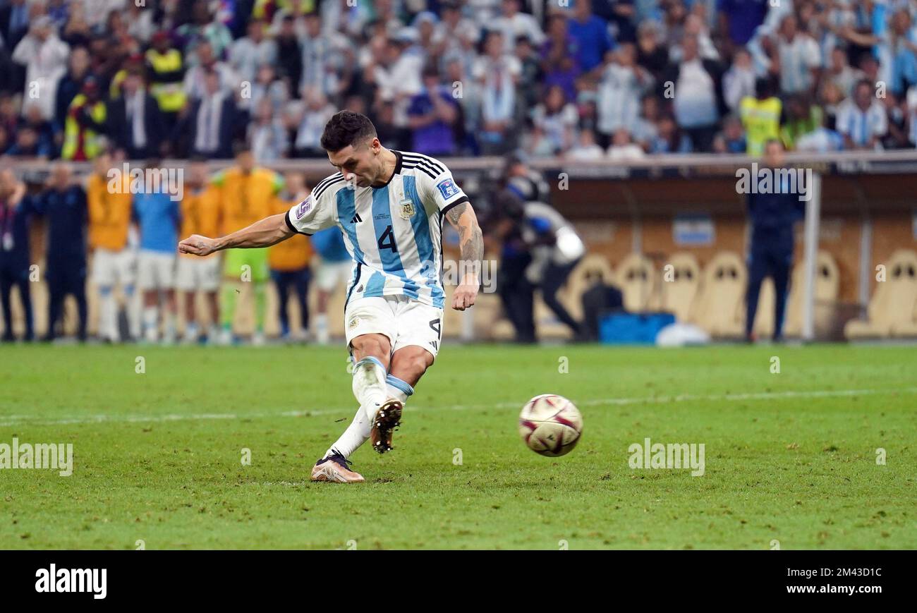 Argentina's Gonzalo Montiel scores the winning goal during the penalty ...