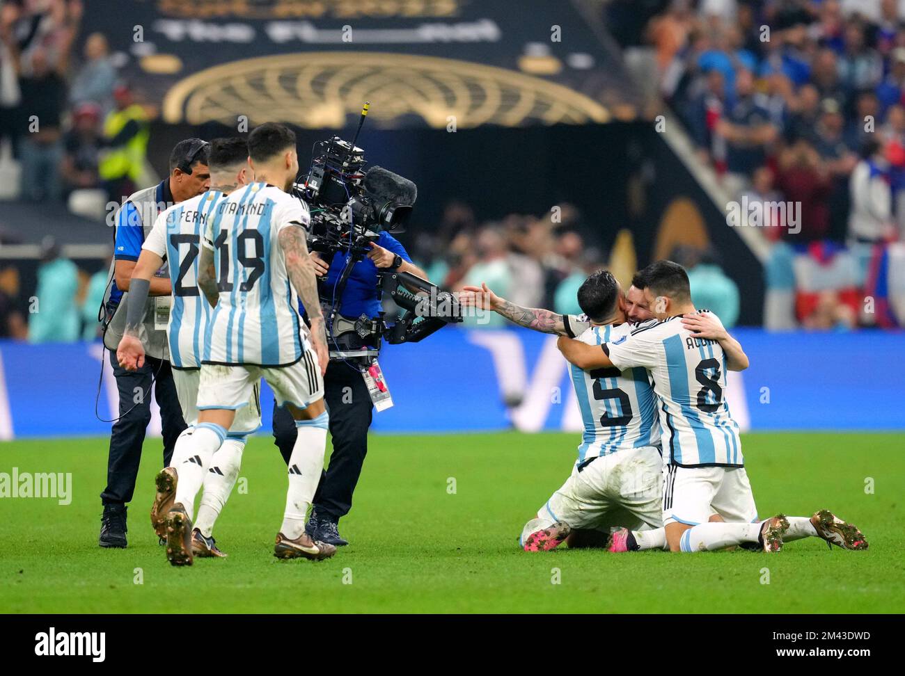 Argentina players celebrate winning the FIFA World Cup final following ...