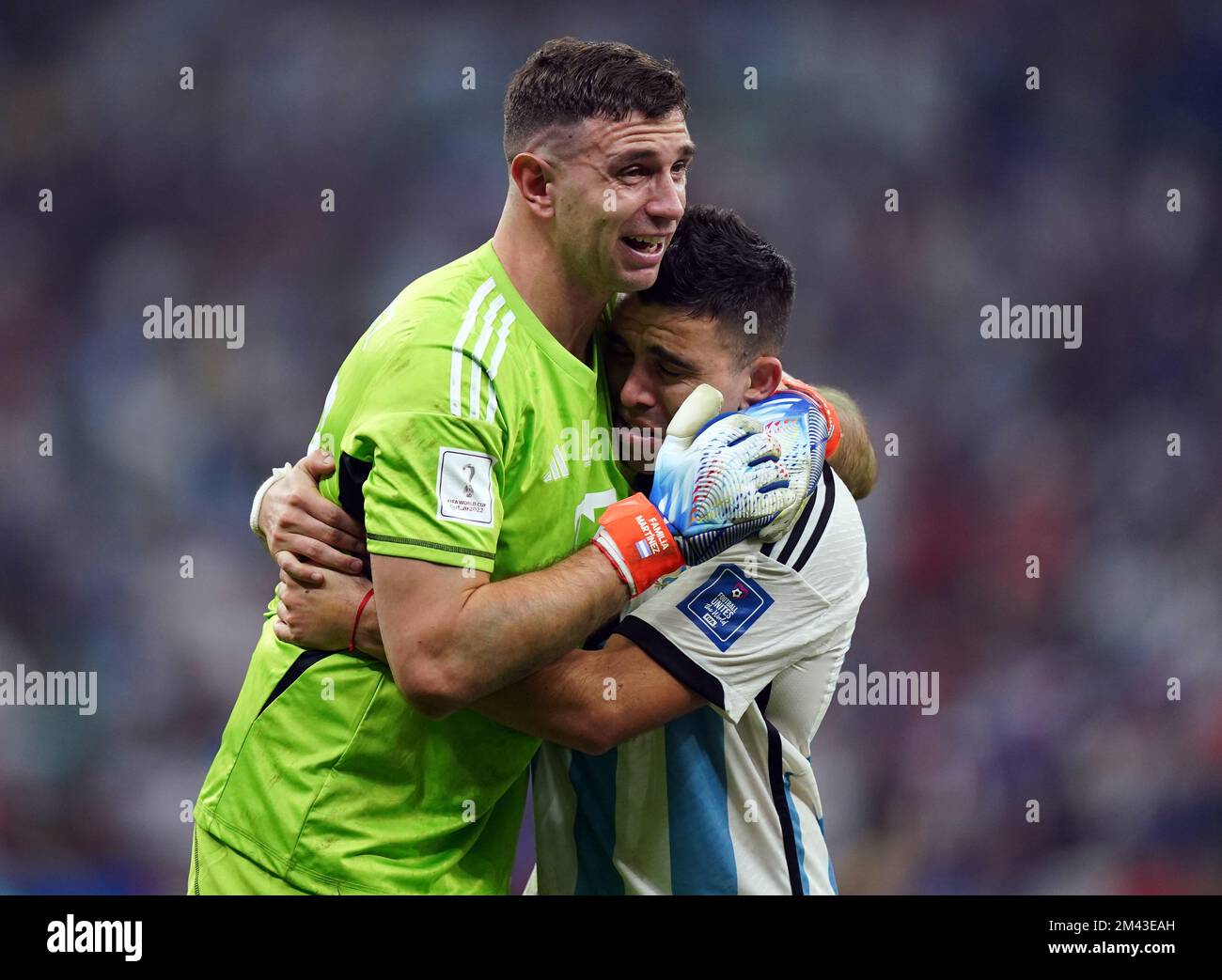 Argentina goalkeeper Emiliano Martinez (left) celebrates victory over ...