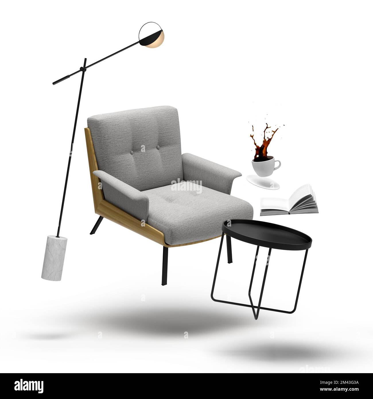 Zero gravity white interior living room 3D Illustration Stock Photo - Alamy