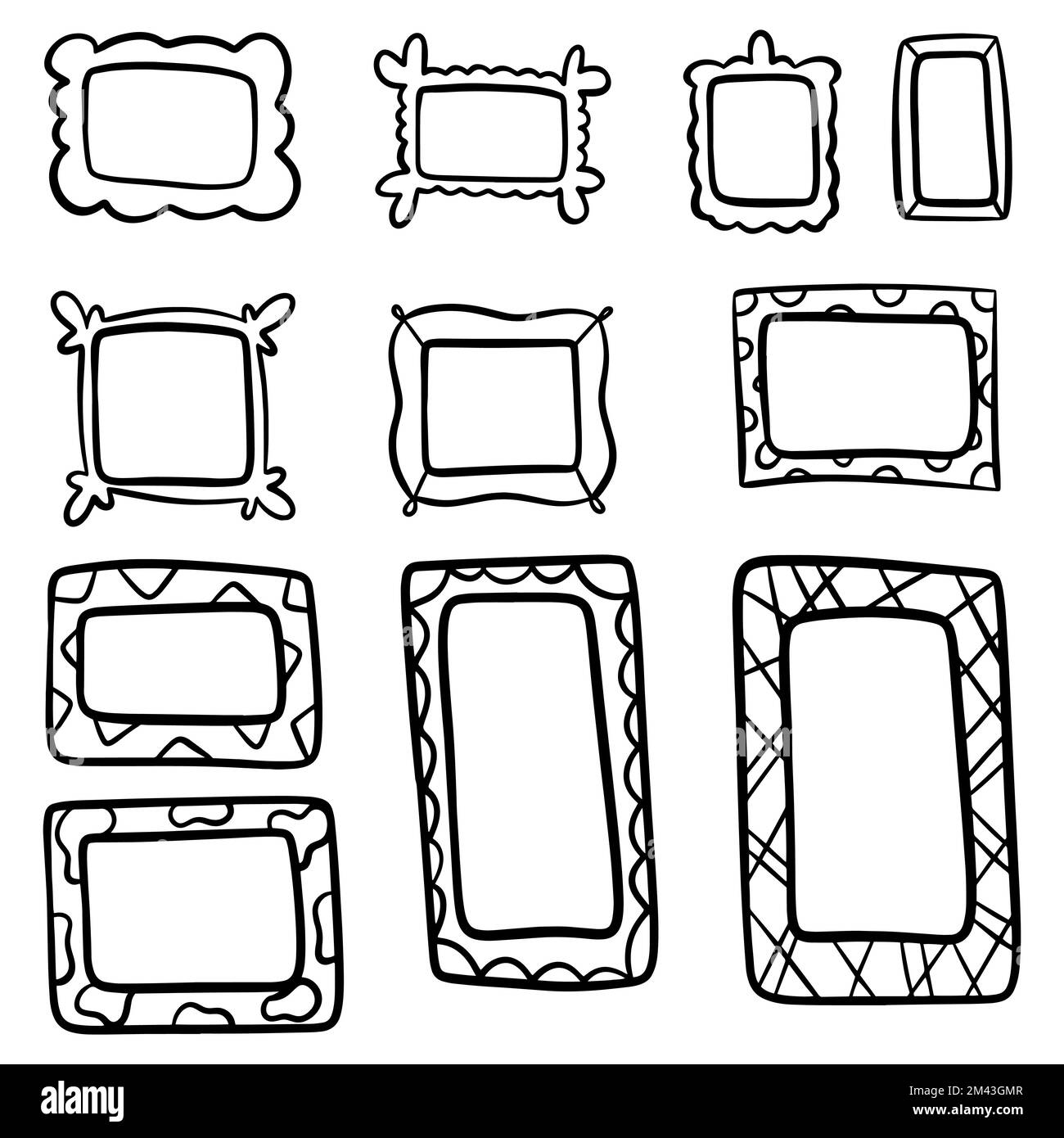 Set of hand drawn doodle frames, squares, vector borders design ...