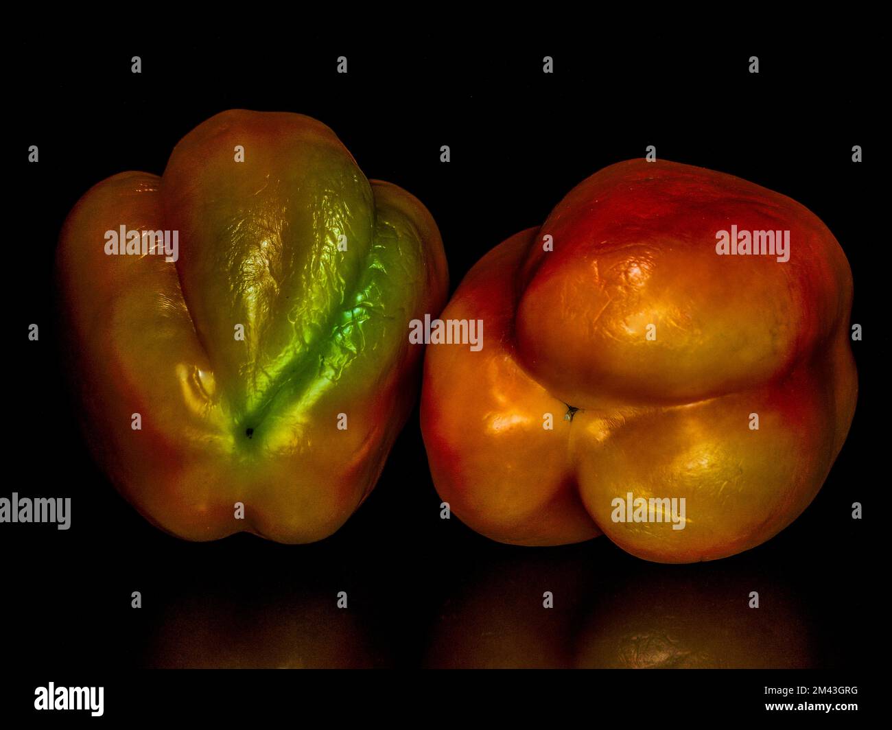 Unusual view of Bell Peppers, with reflection and artistic processing ...