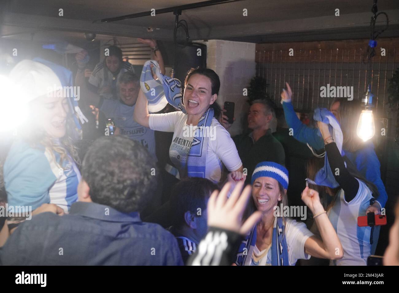 Argentina fans celebrate at Moo Cantina in Pimlico, London after ...