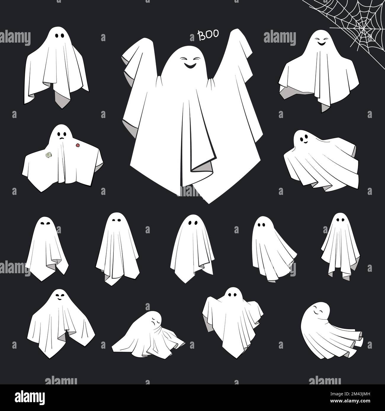 Different cute cloth Ghosts with scary, spooky, happy and funny faces ...