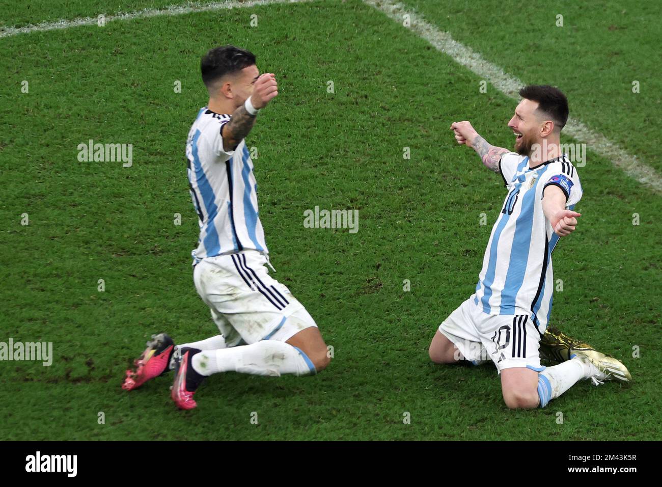 LUSAIL CITY, QATAR - DECEMBER 18: Lionel Messi of Argentina celebrate ...