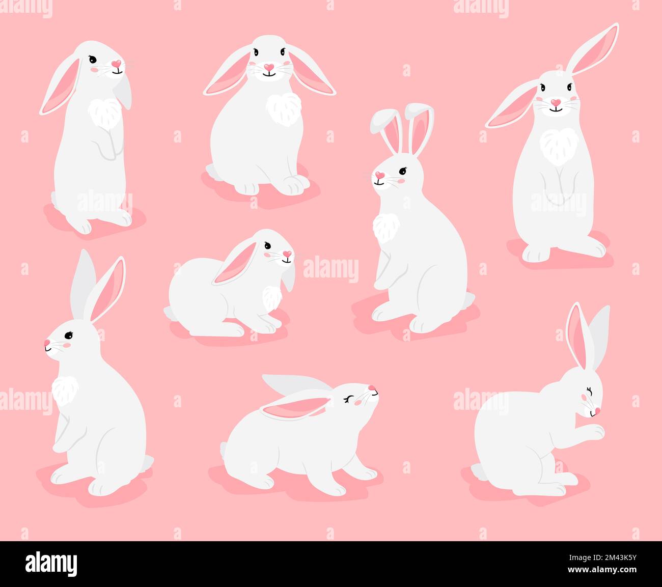 Funny bunny pets pose collection. Chinese new year symbol. White furry ...