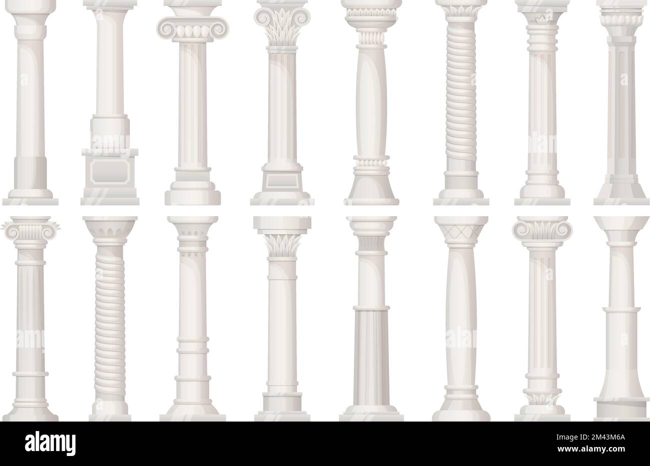 Cartoon antique pillars. Old roman or greek pillar on pedestal, ancient ...