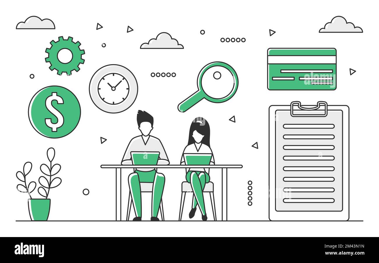 Accounting reporting team. Annual financial report, finance management department vector ...