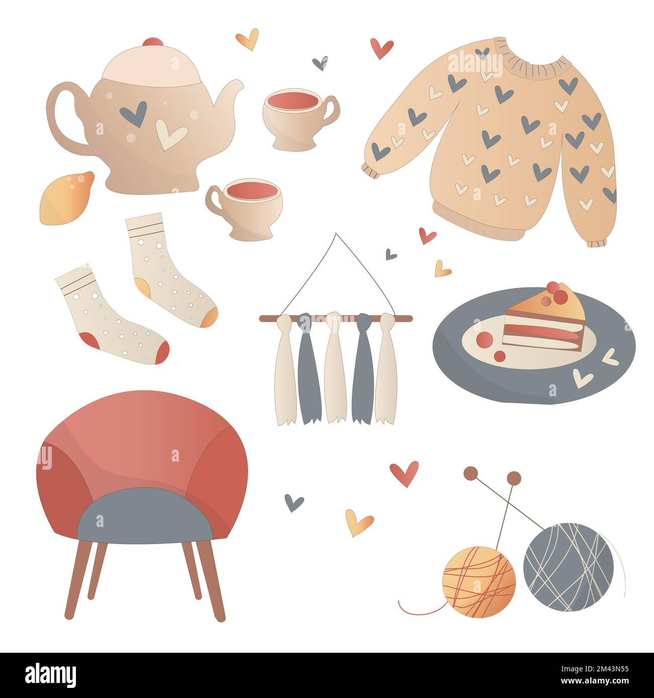Hygge style. Cozy winter element collection. Sticker set Stock Photo ...